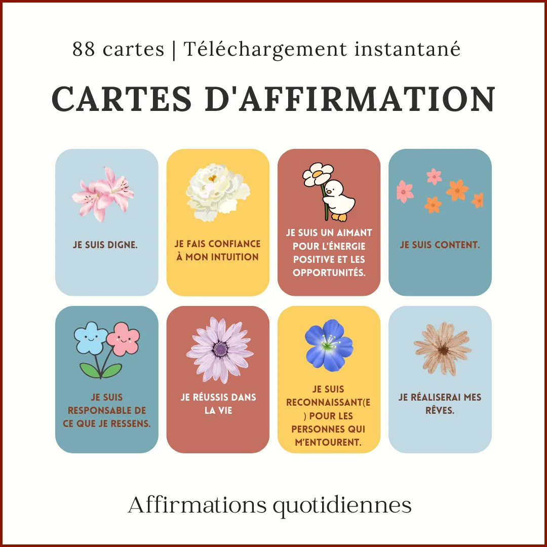 88 Positive Affirmation Cards in French | Mindfulness & Self-Growth ...