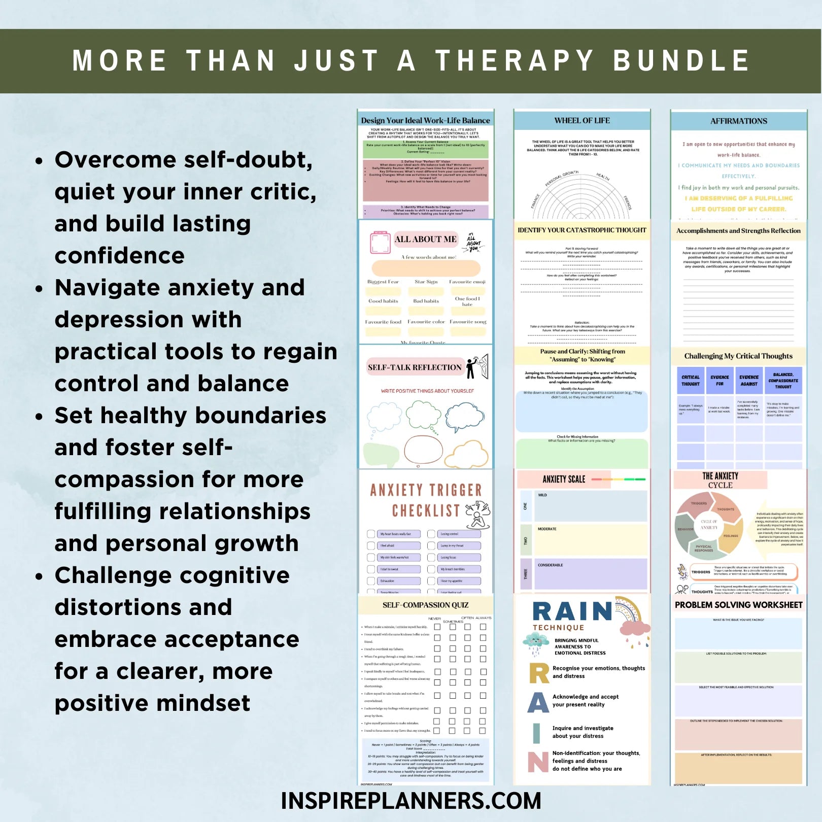 Therapy Bundle – Healing Worksheets for Anxiety, Self-Esteem & Emotion ...